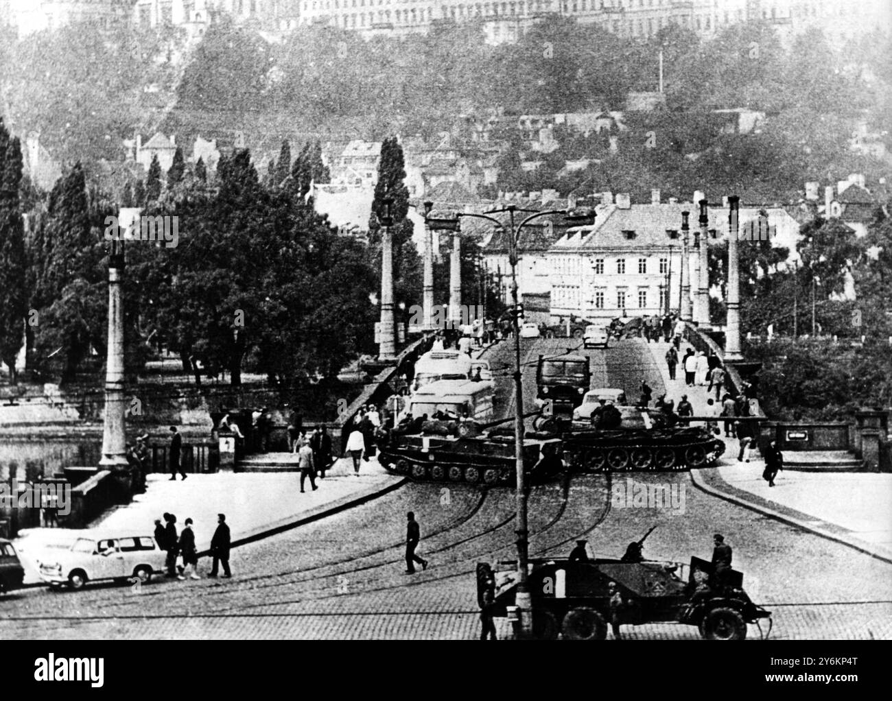 Prague Spring 1968 Soviet Tanks block up the River Moldau Bridge in ...