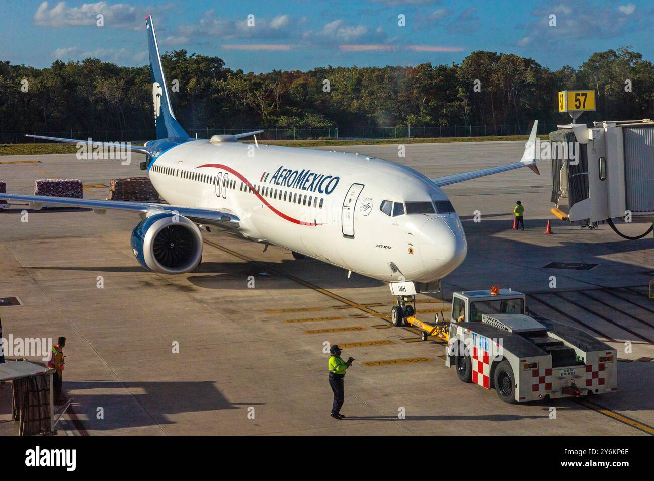 Mexico, Quintana Roo, Cancun Airport. Aeromexico airline plane ...