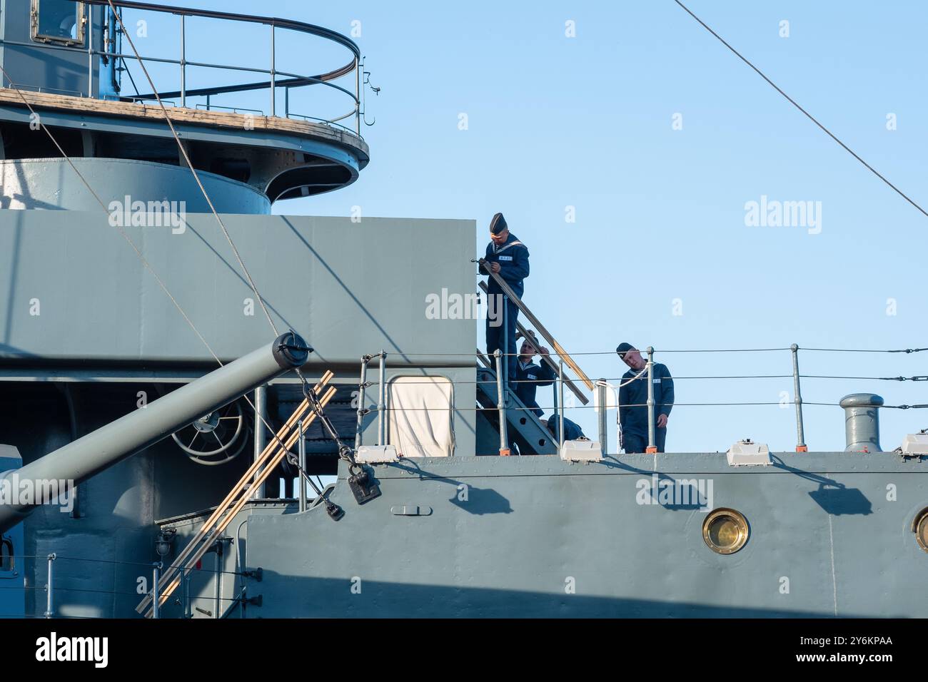 Saint-Petersburg, Russia - June 16, 2024: protected cruiser Aurora ...