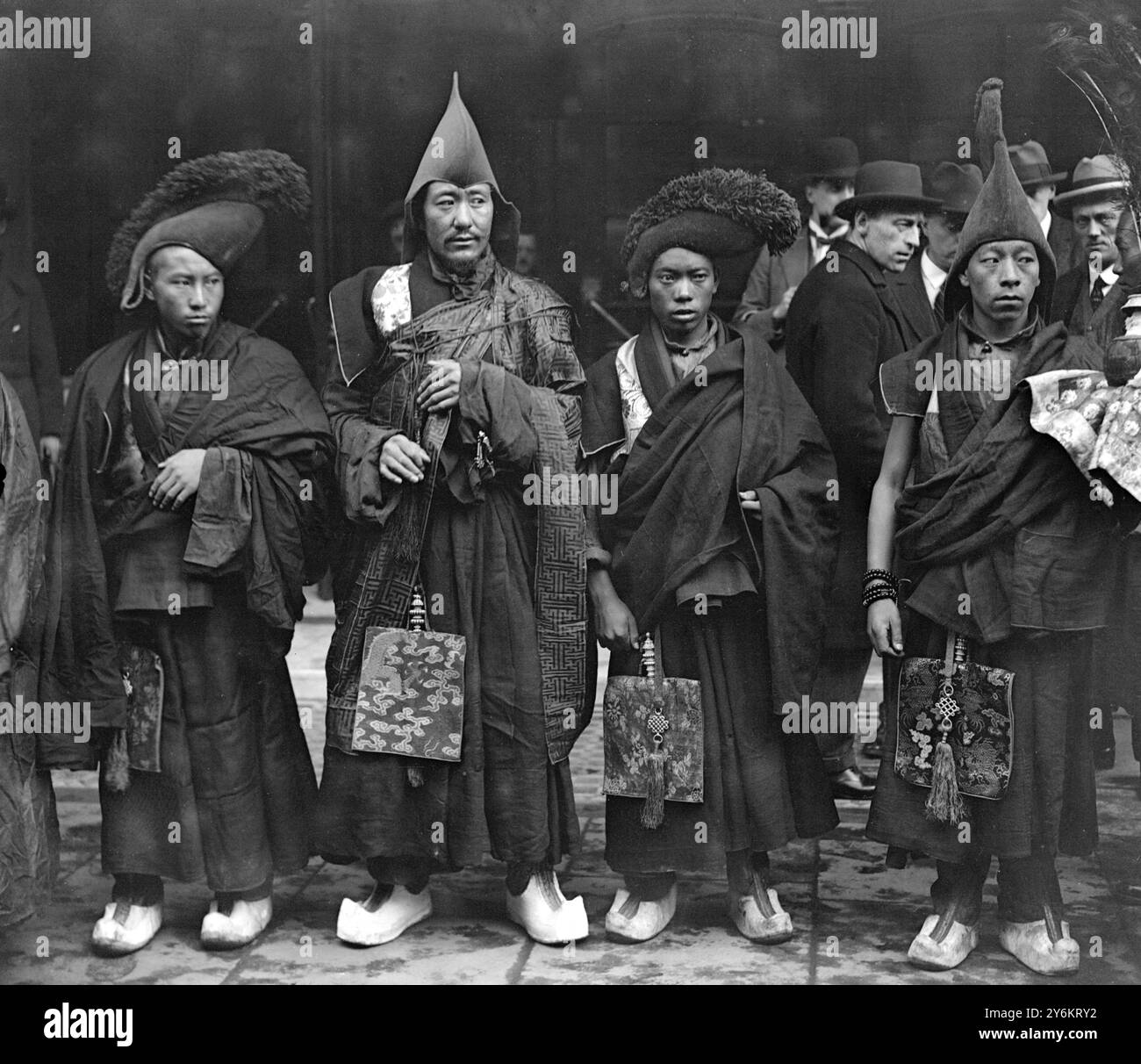 Tibetan Lamas or priests, who are appearing with the Mount Everest Film ...
