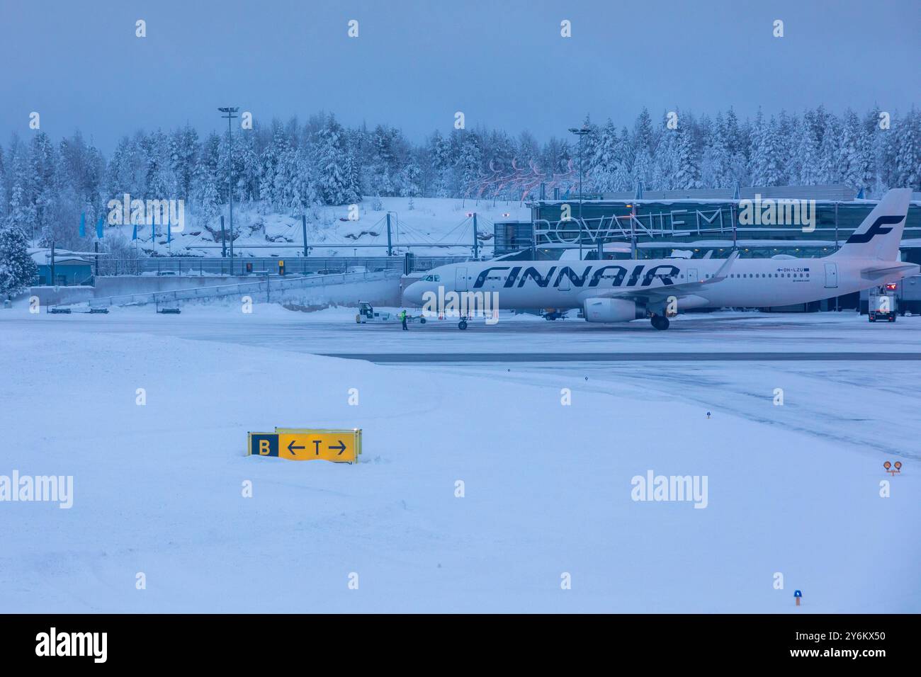 Finland, Rovaniemi. Rovaniemi airport. Finnair airline plane Stock ...