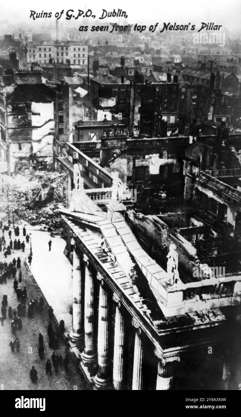 The shattered roof of the Dublin head post office , after the seige ...