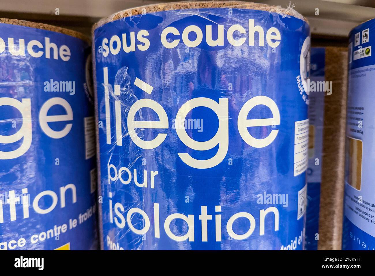 DIY supermarket, cork underlay for thermal insulation Stock Photo - Alamy