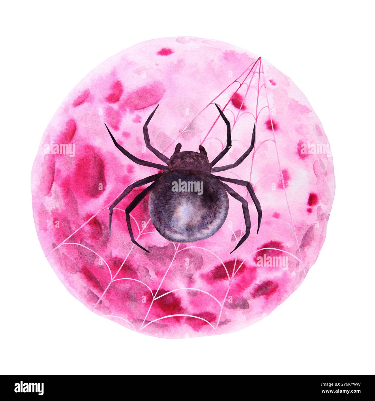 Halloween, witch sabbath clip art. Pink full moon, spider on web ...