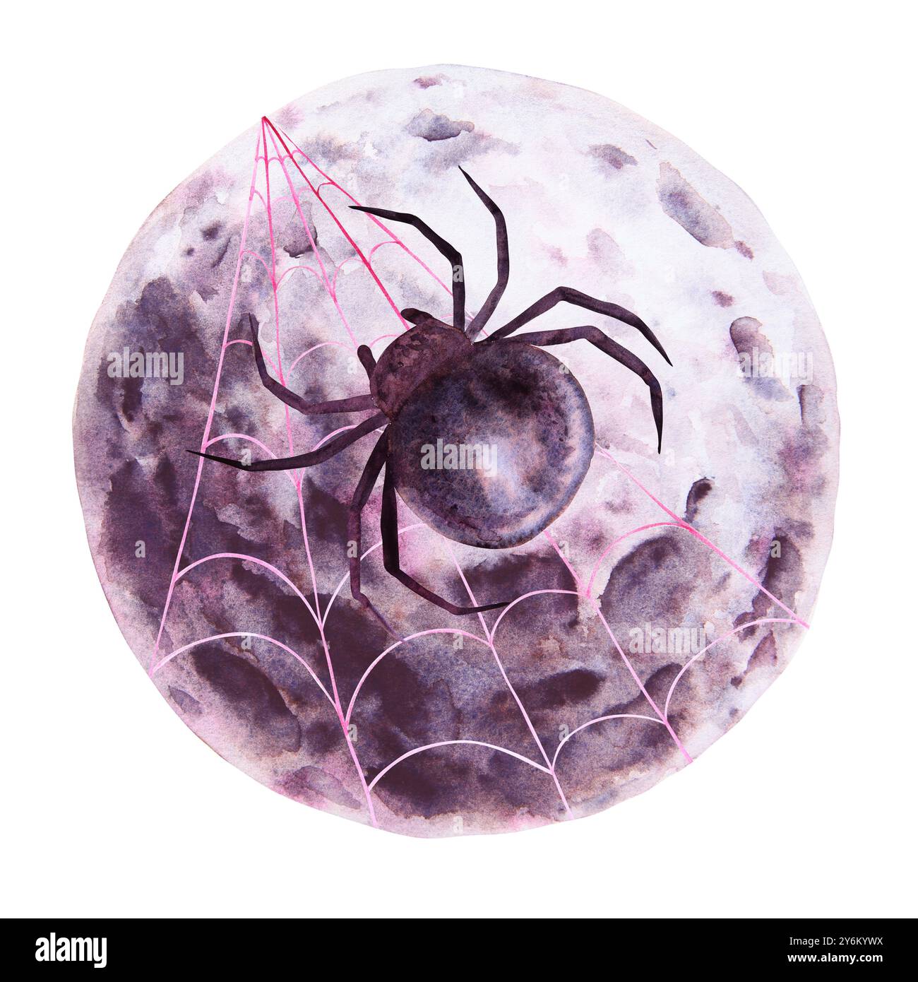 Halloween, witch sabbath clip art. Black full moon, spider on web ...