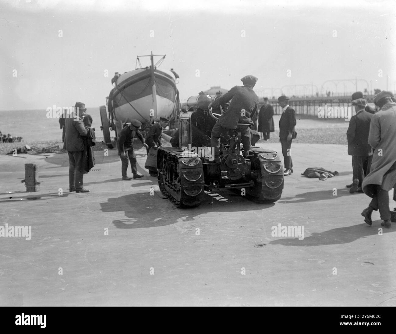 Launching the Lifeboat at Worthing by Motor Tractor. 1920s, 1930s Stock ...