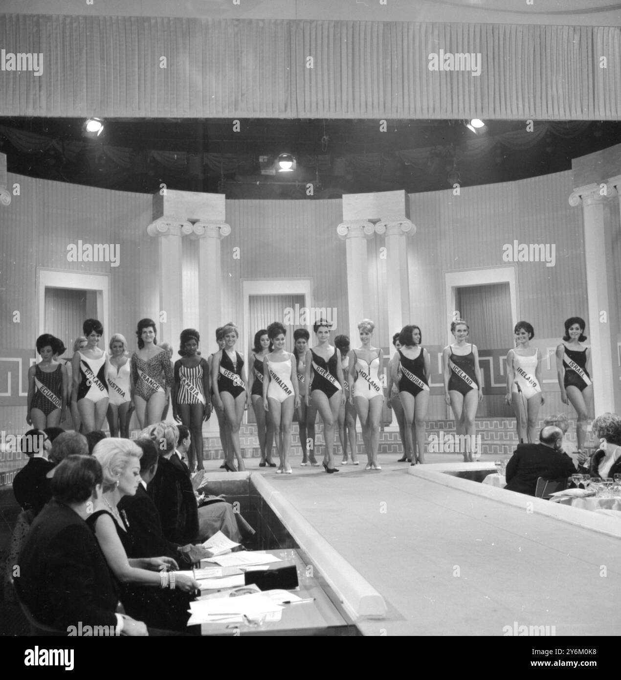 London: A general view of part of the swimsuit parade at the Miss World ...