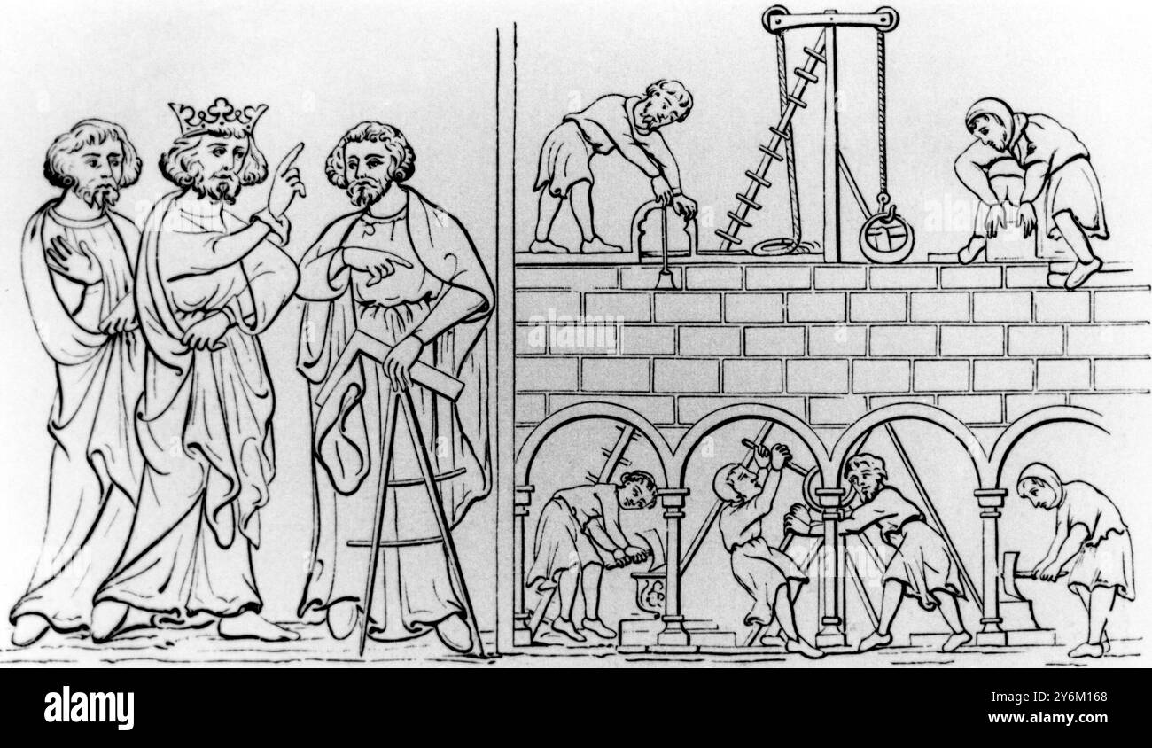 Foundation of a Minster . Probably drawn by Matthew Paris Stock Photo ...