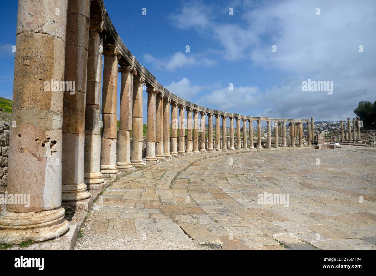 Jordan, Middle east, Jerash, view on the oval square and the ionic ...
