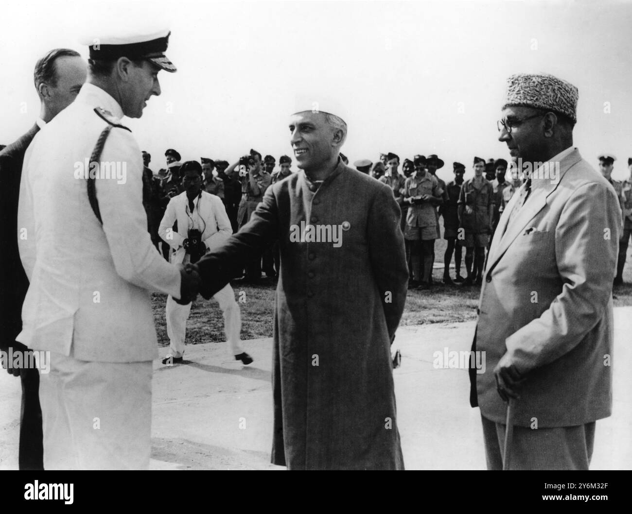 Lord Mountbatten received by Pandit Nehru on his arrival in India as ...
