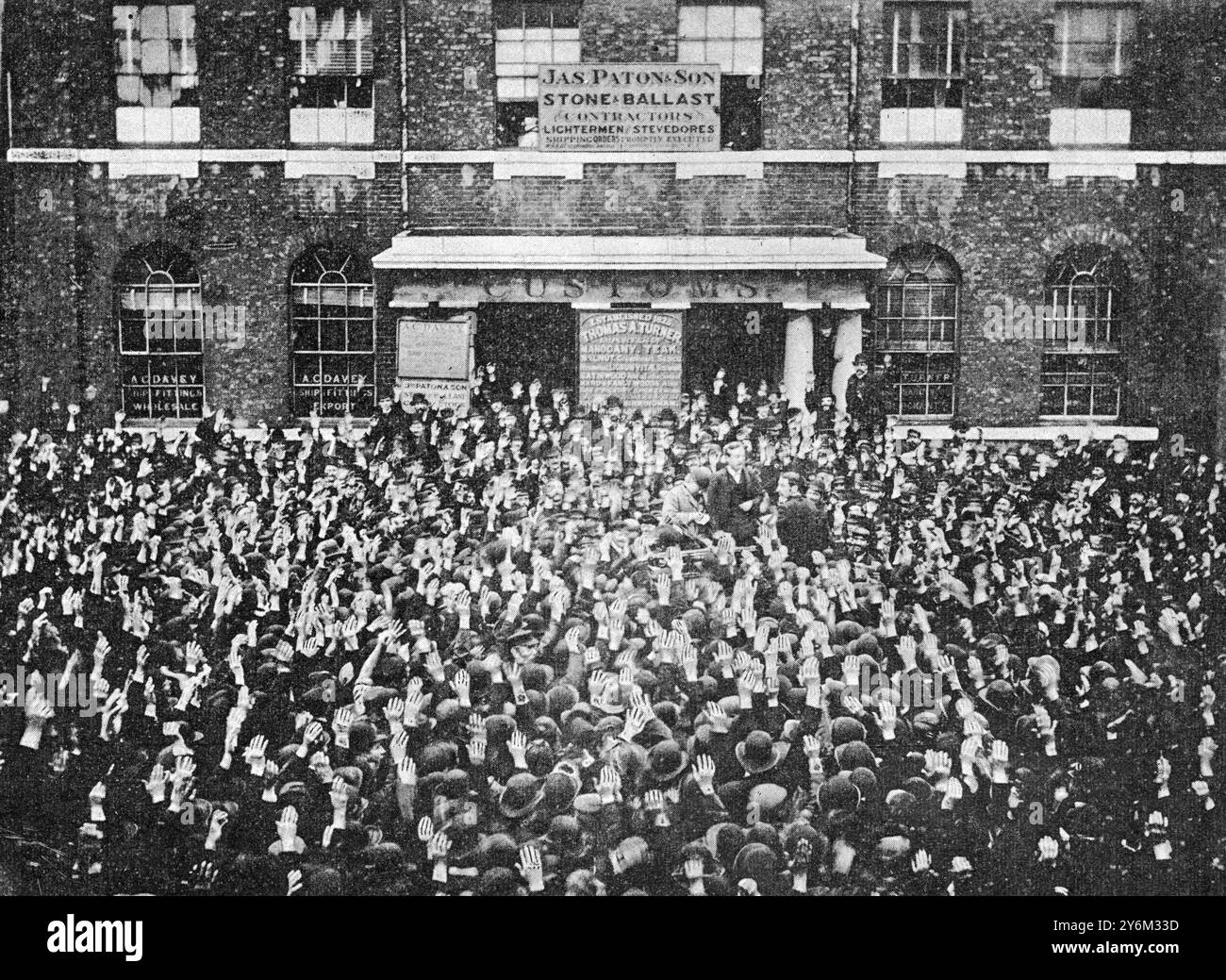 The Dock Labourers Great Strike in London. Meeting outside the West ...