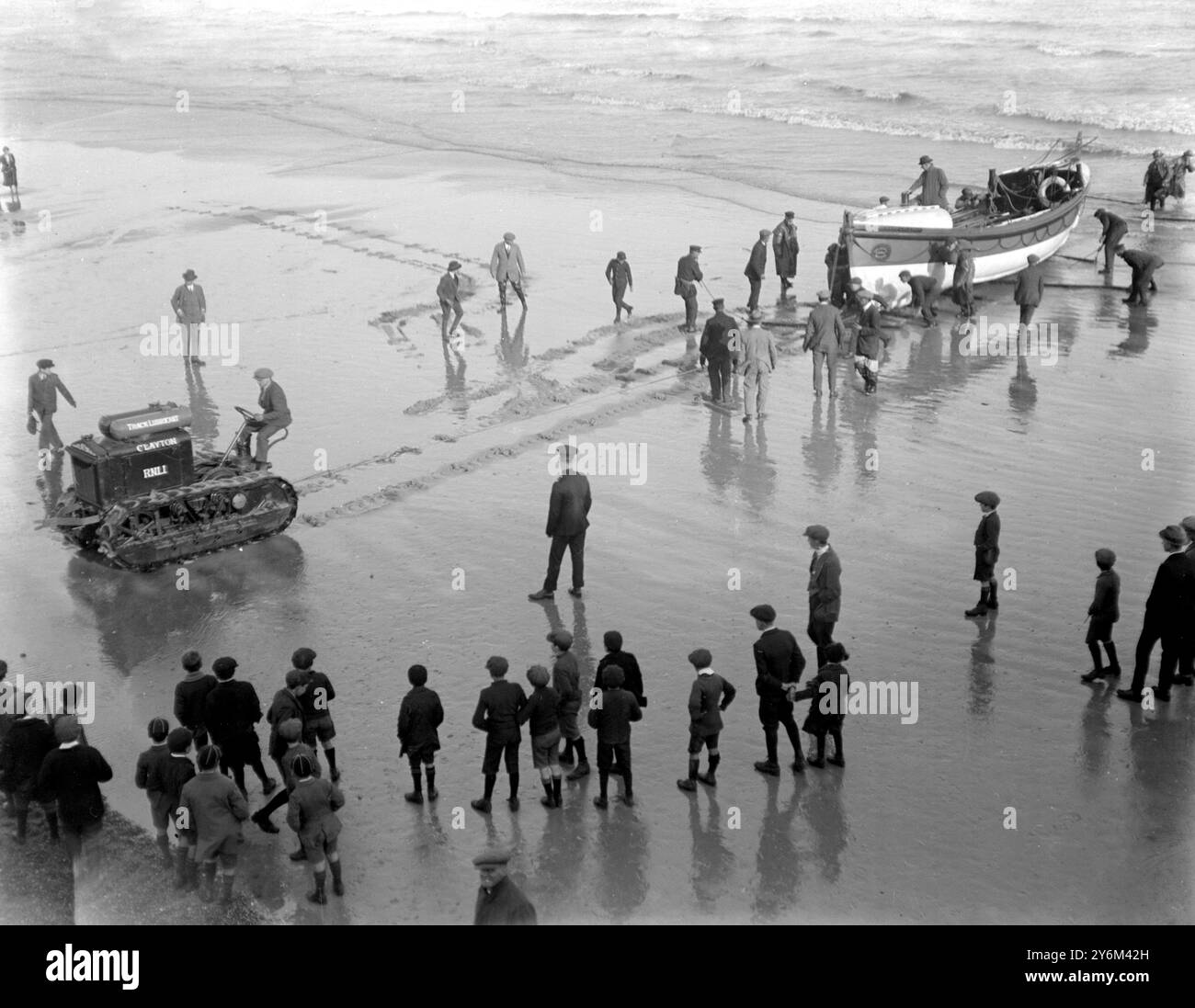 Launching the Lifeboat at Worthing West Sussex by Motor Tractor. 1920s ...