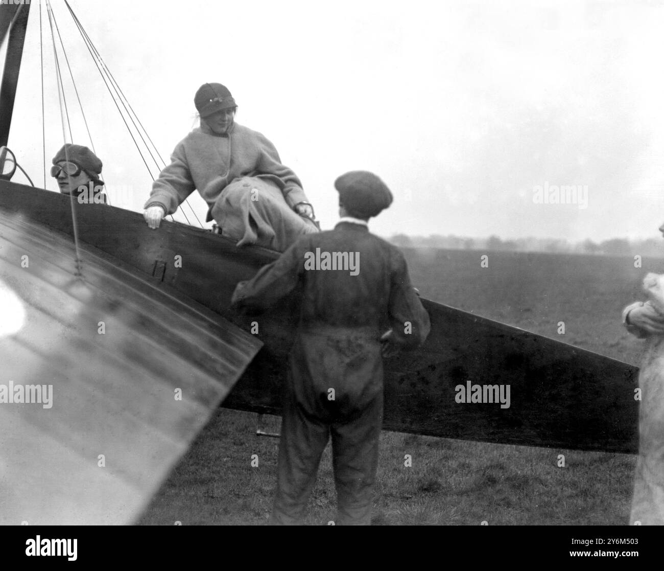 Hendon airfield. Mr Gustav Hamel and Miss Isobel Elsom. Possibly ...