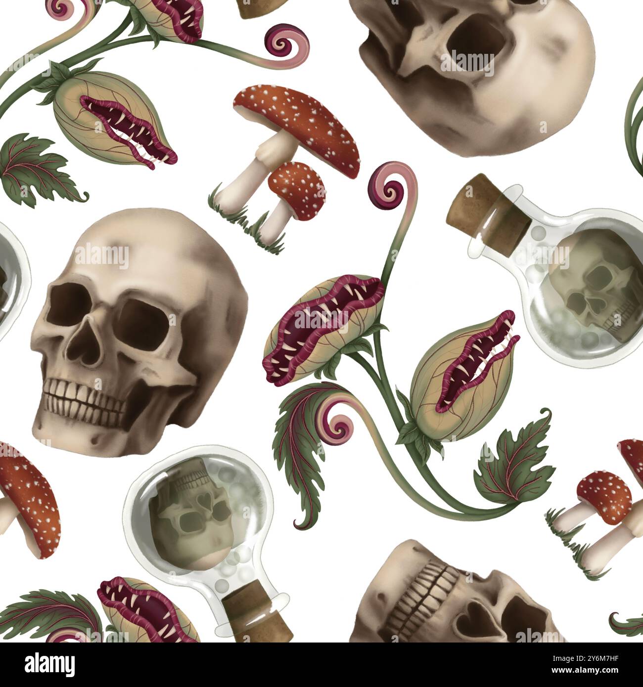 Halloween Seamless pattern with love and dead potion in cartoon style ...