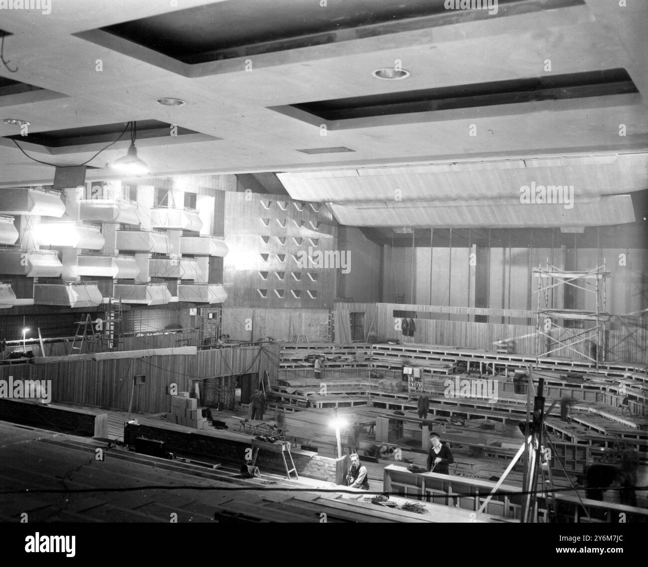 An interior view of the nearly completed Festival of Britain Concert ...