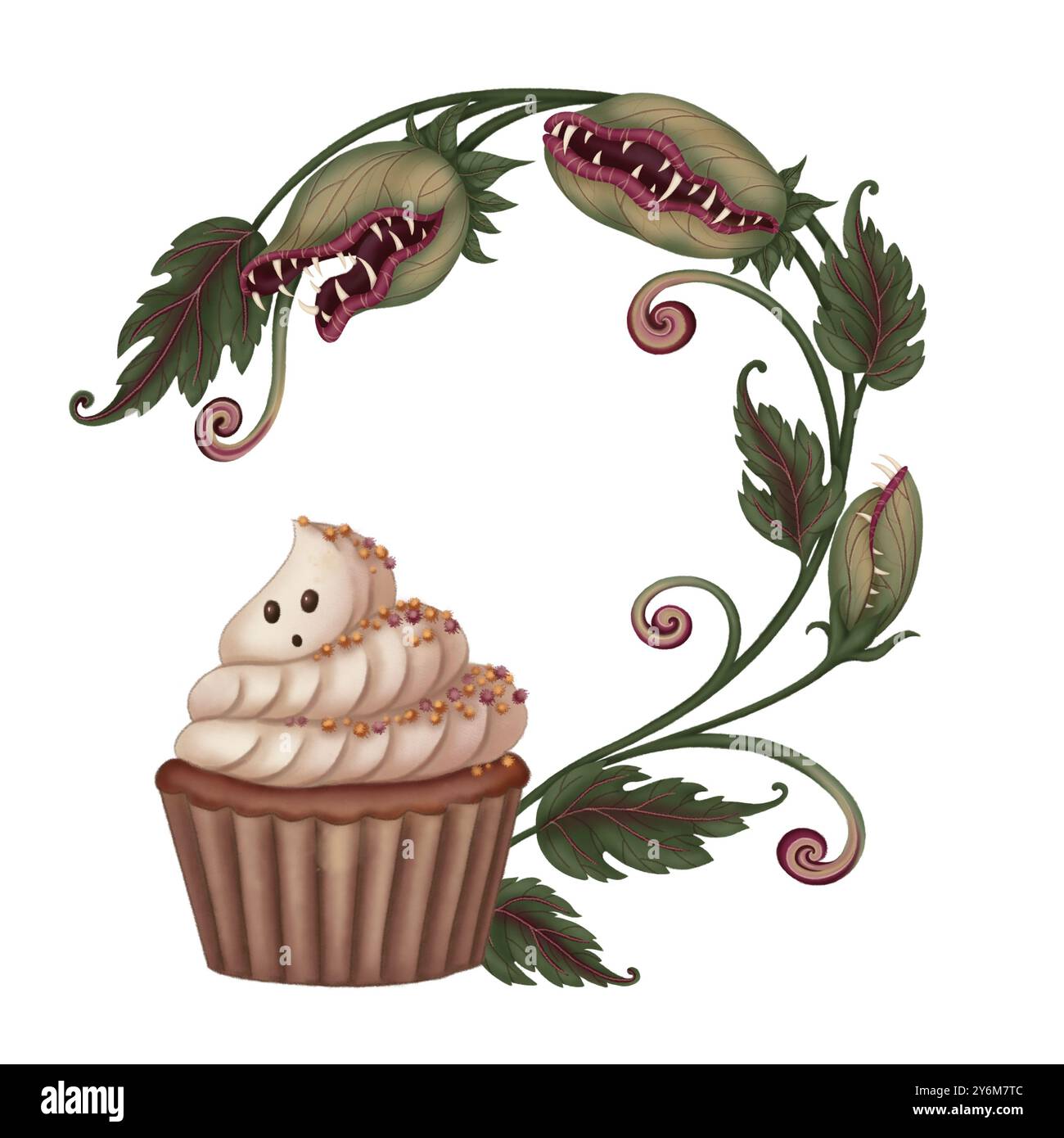 Carnivorous plant with ghost cupcake creamy Halloween dessert in ...
