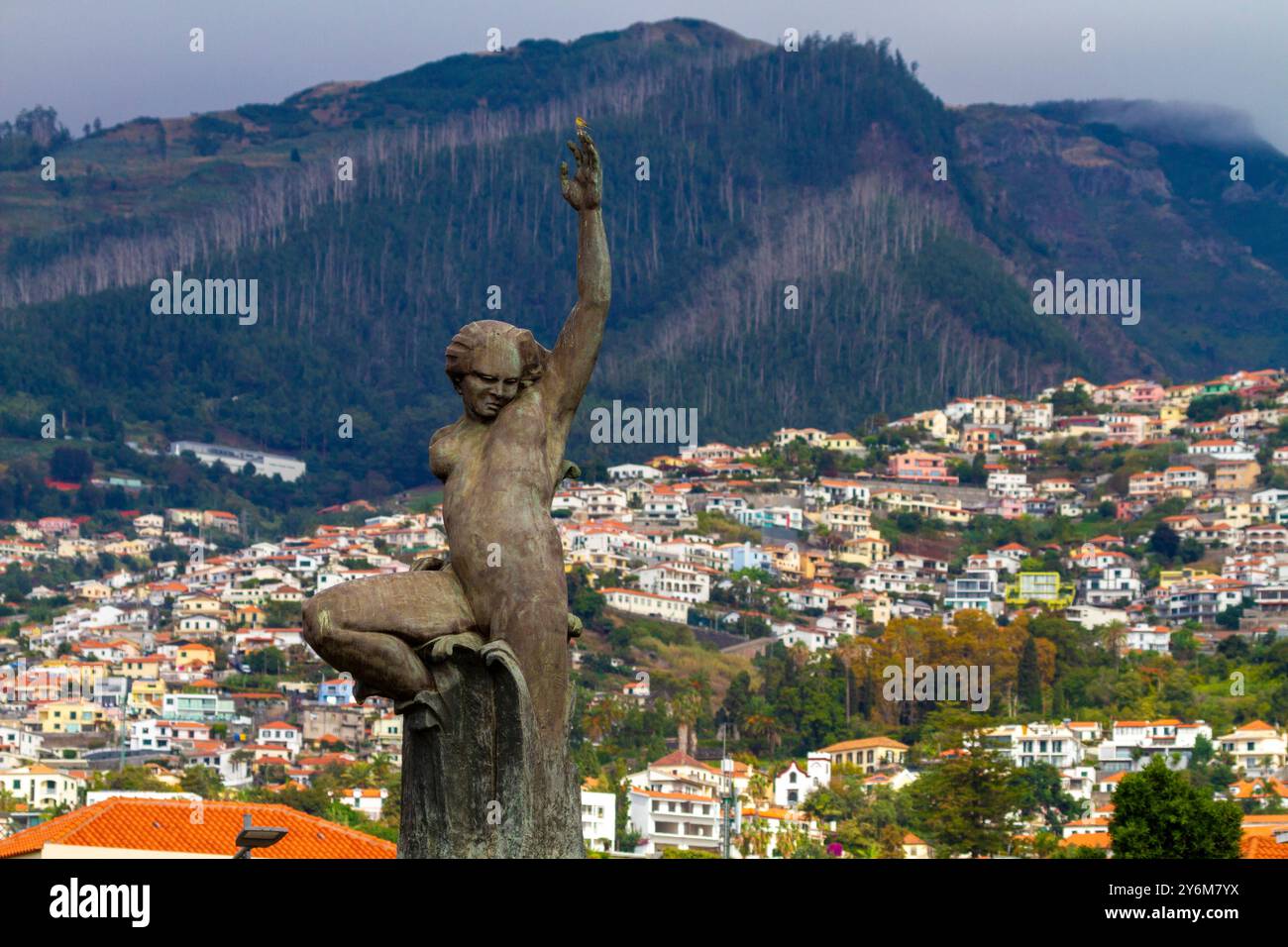 Portugal, Madeira Island, Funchal, sculpture in Autonomy Square. Praca ...