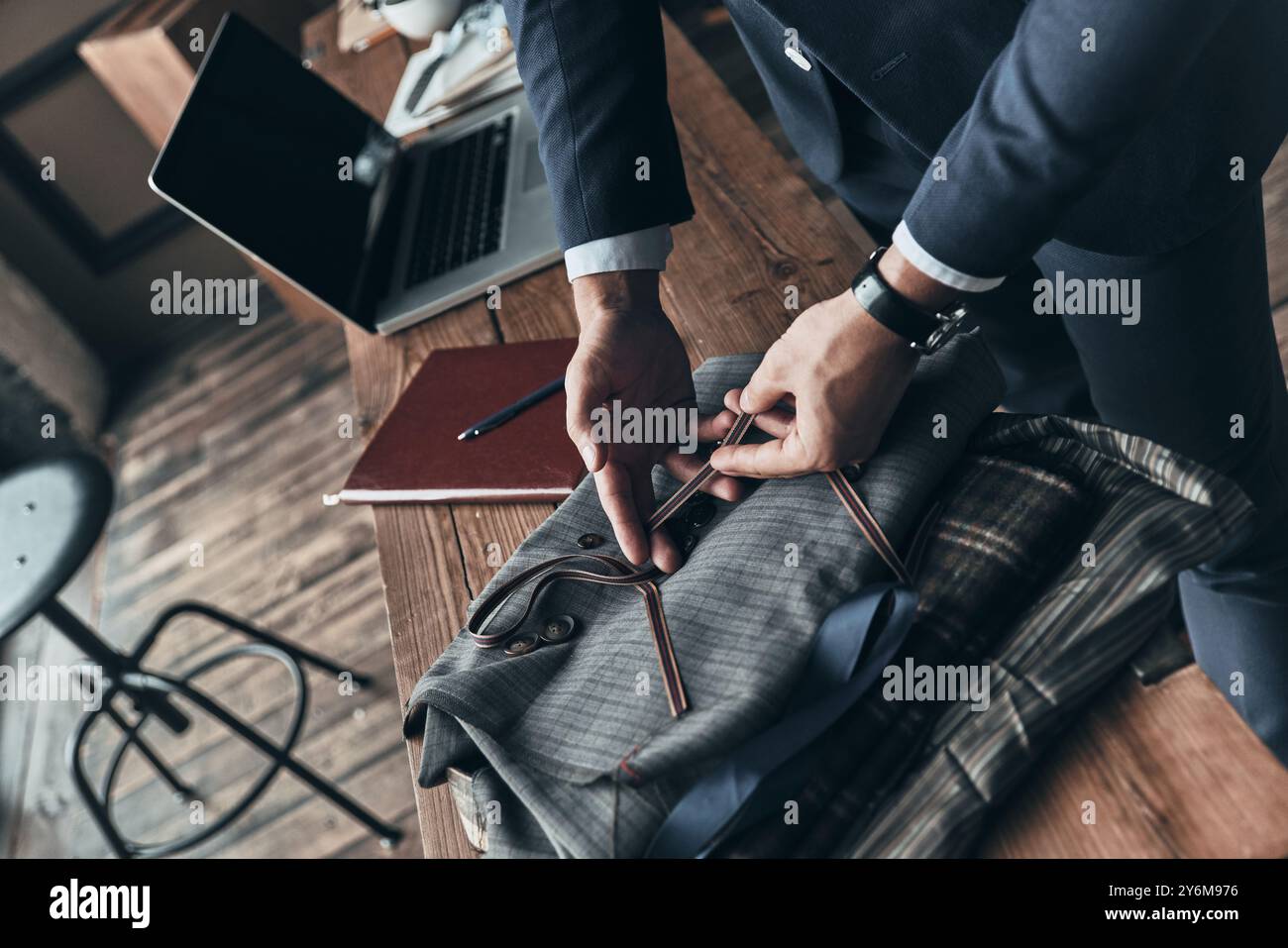This may work. Close up top view of fashion designer choosing fabric ...