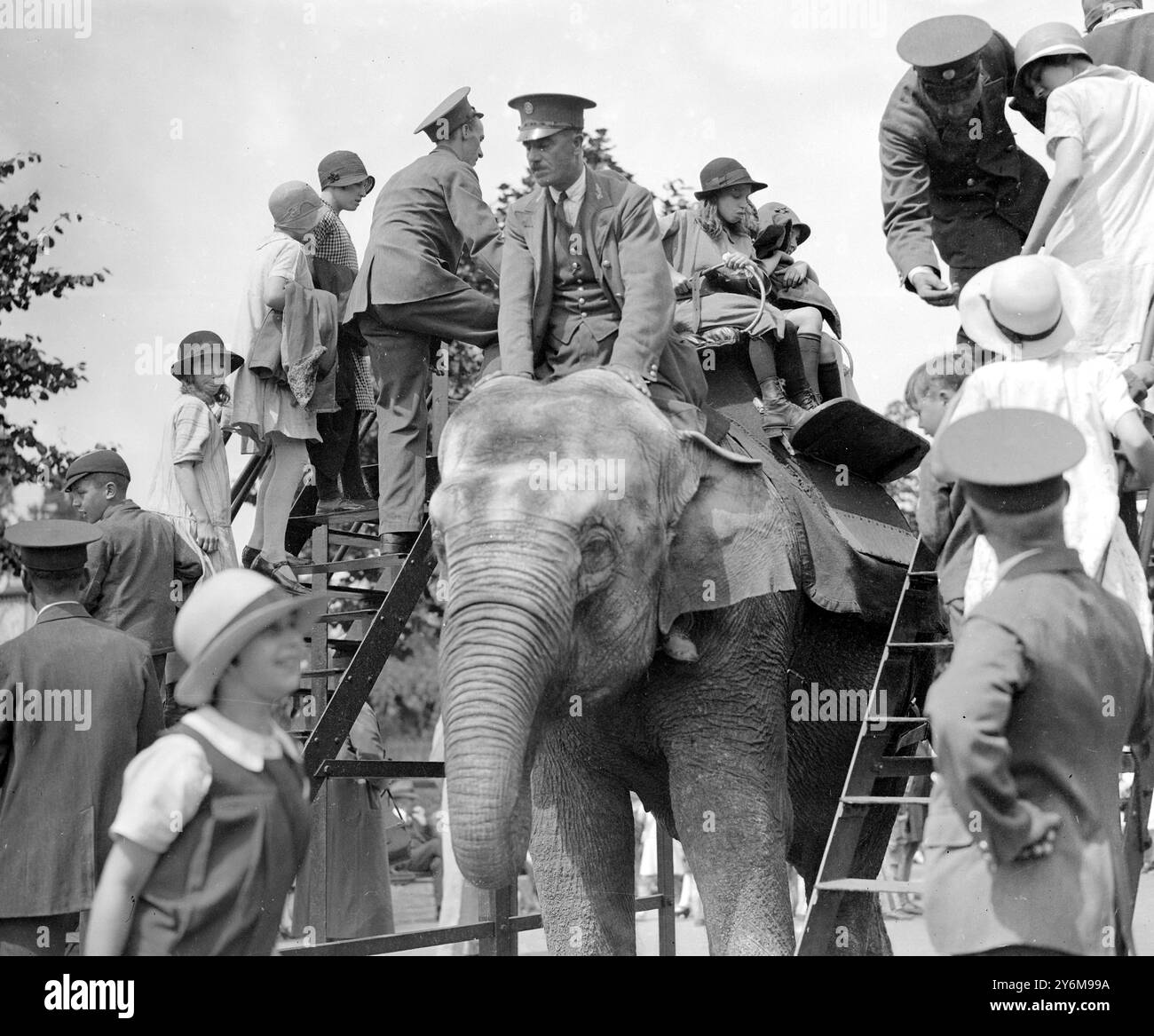 The Zoo (London). Elephant rides with children Stock Photo - Alamy