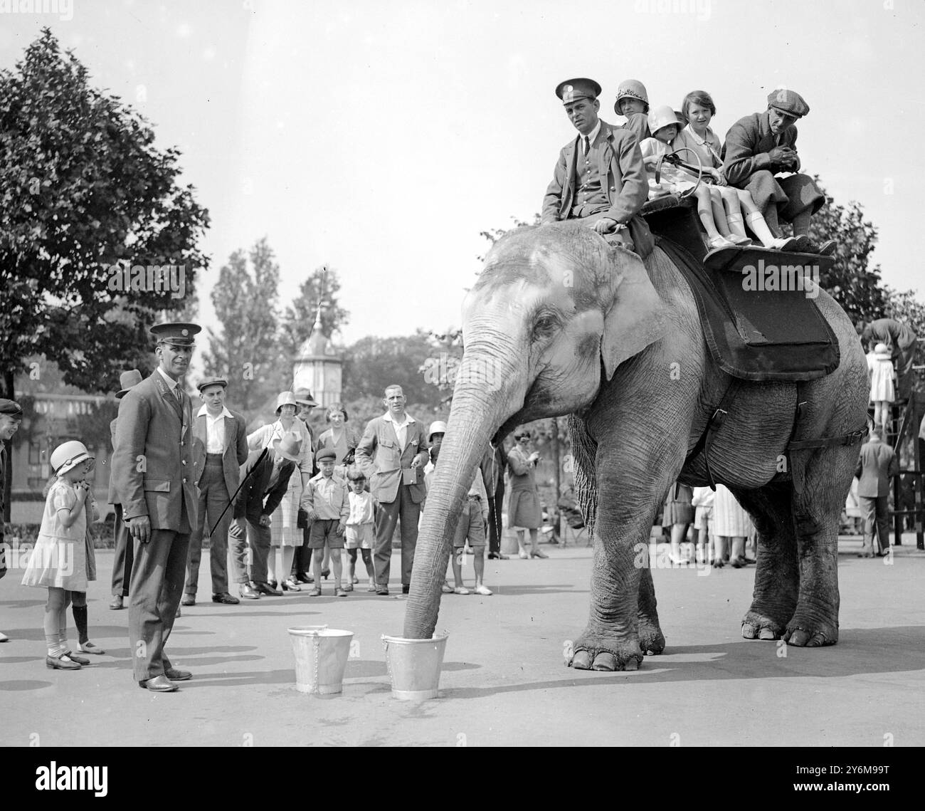 The Zoo (London). Elephant rides with children Stock Photo - Alamy