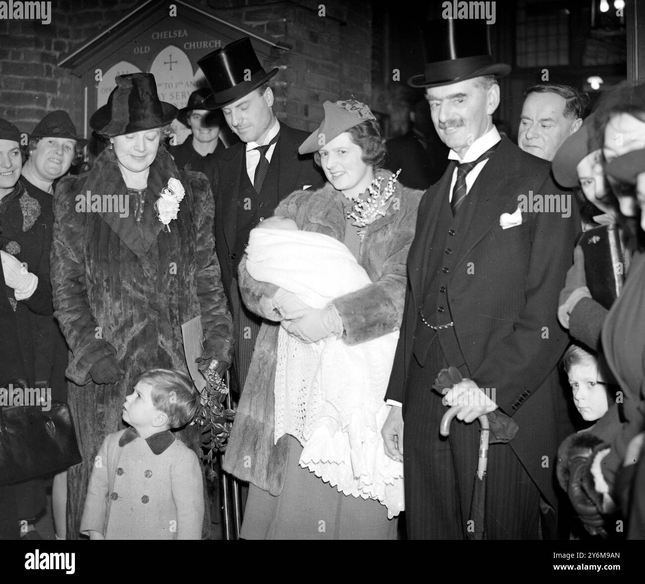 Mr Neville Chamberlain in happy mood at the christening at Chelsea Old ...