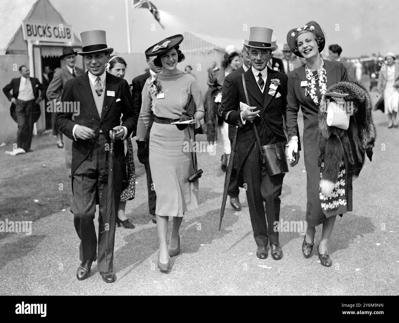 Ascot, 1st Day. Mr and Mrs Abel Smith, Baron De Tuyll and Lady Willoughby De Broke. 1937 Stock ...