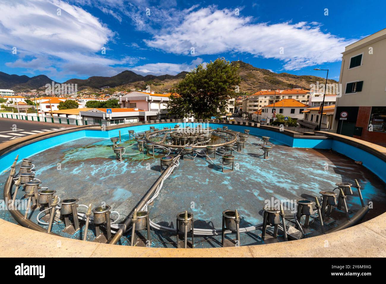 Portugal, Madeira island. Machico,fountain of a roundabout without ...