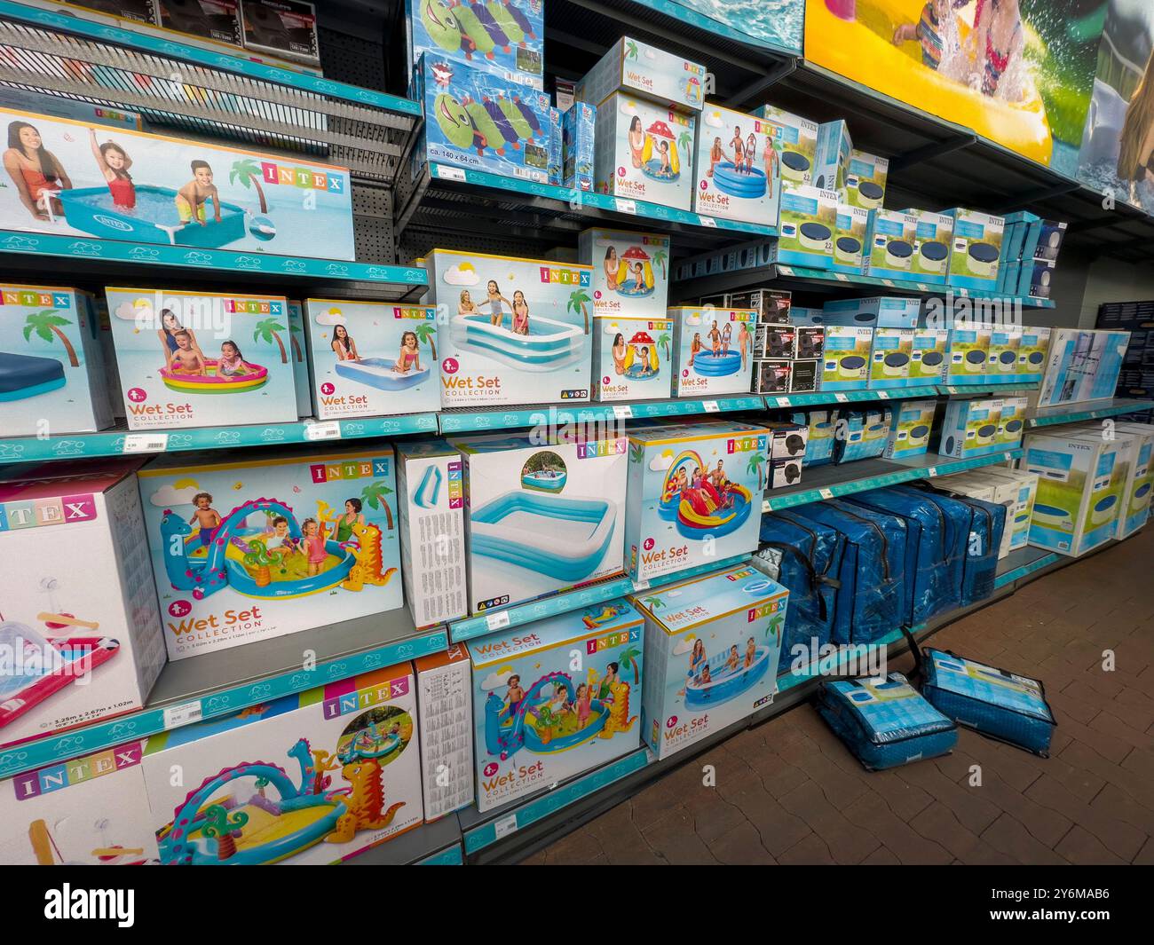 Swimming pool accessories on a supermarket aisle Stock Photo - Alamy