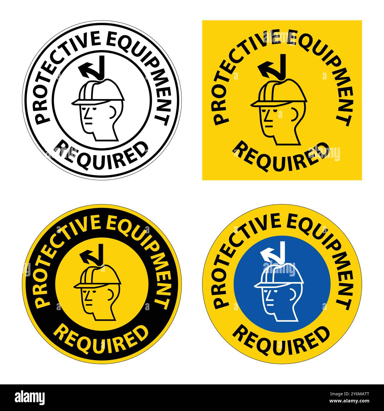 Series of warning signs indicating that protective equipment is ...