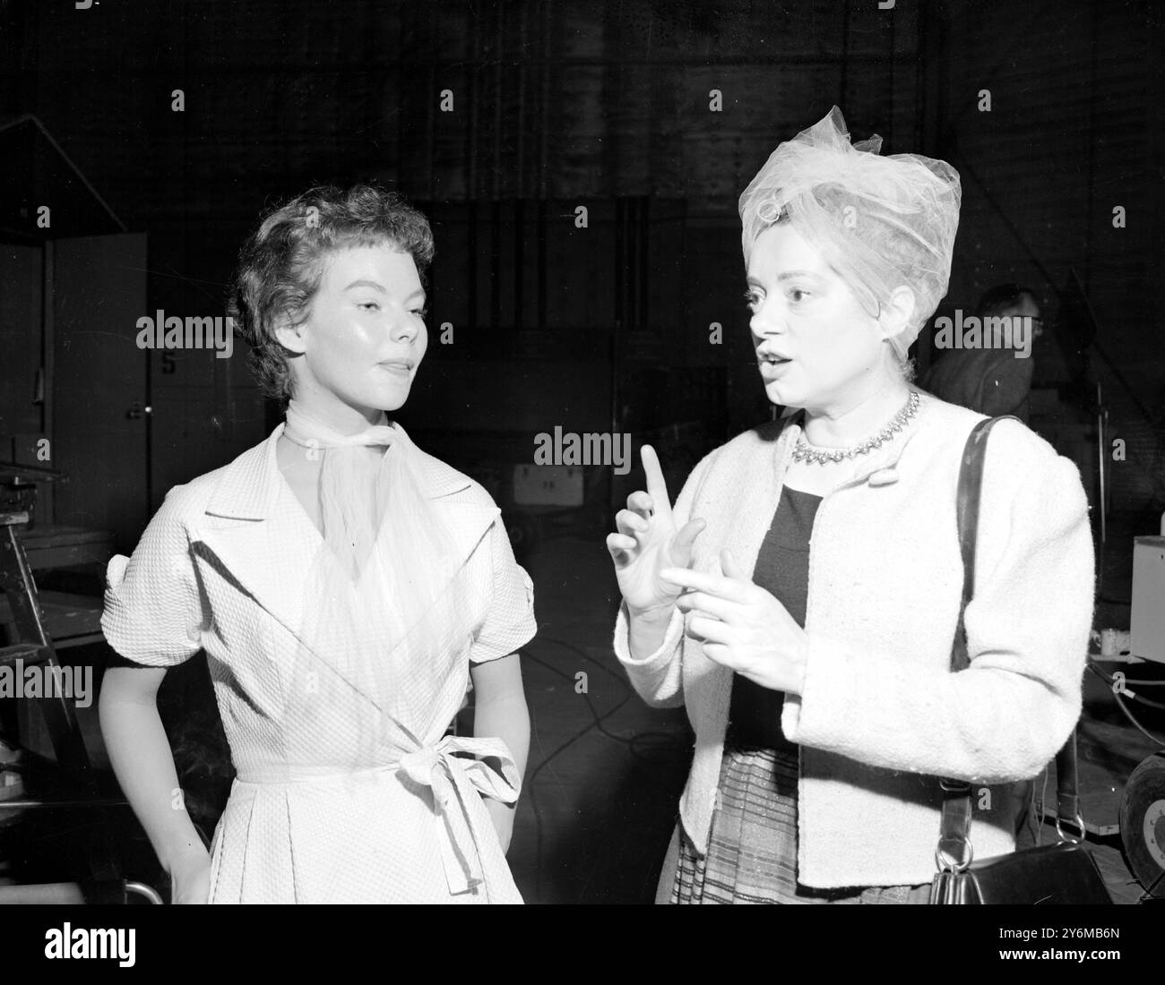Actress Elsa Lancaster drops by to visit Joan Elan on the set of ...