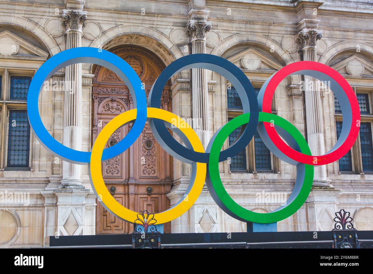 The Olympic rings in front of the town hall of Paris for the Olympic ...