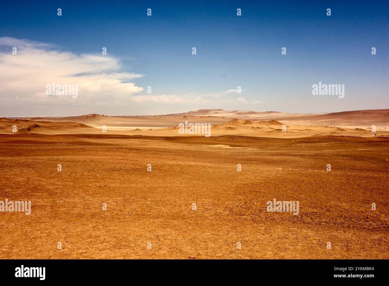An expansive view of the Paracas desert featuring sand dunes under a ...