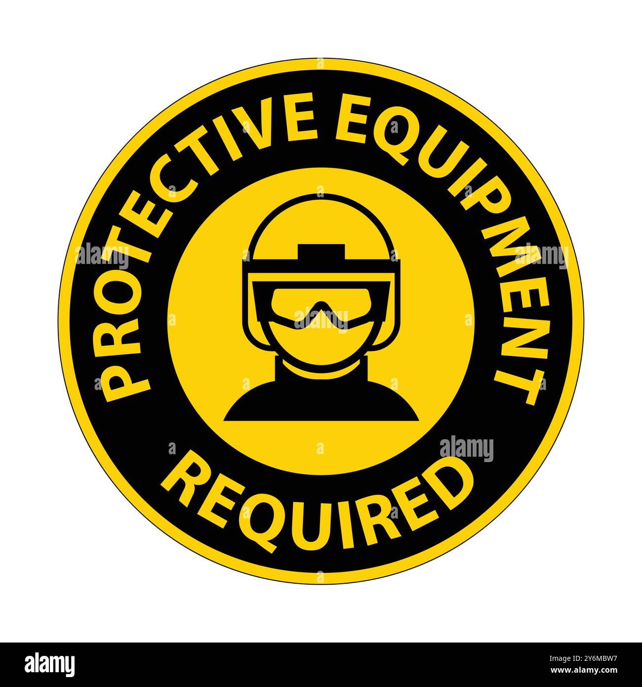 This image features a circular warning sign indicating that protective ...