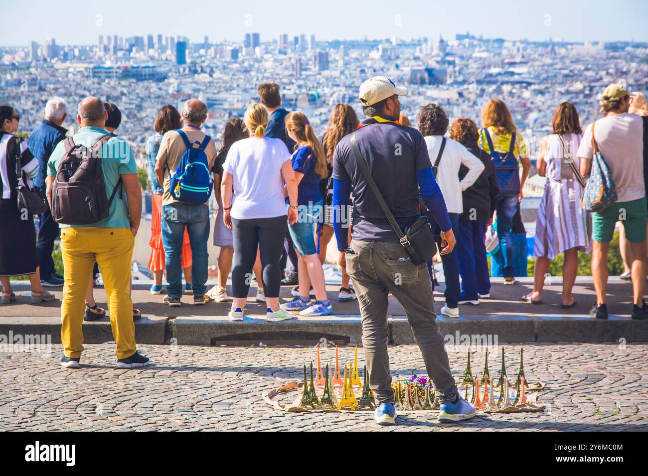 France, Paris, street vendors. Montmartre, seller of small Eiffel ...