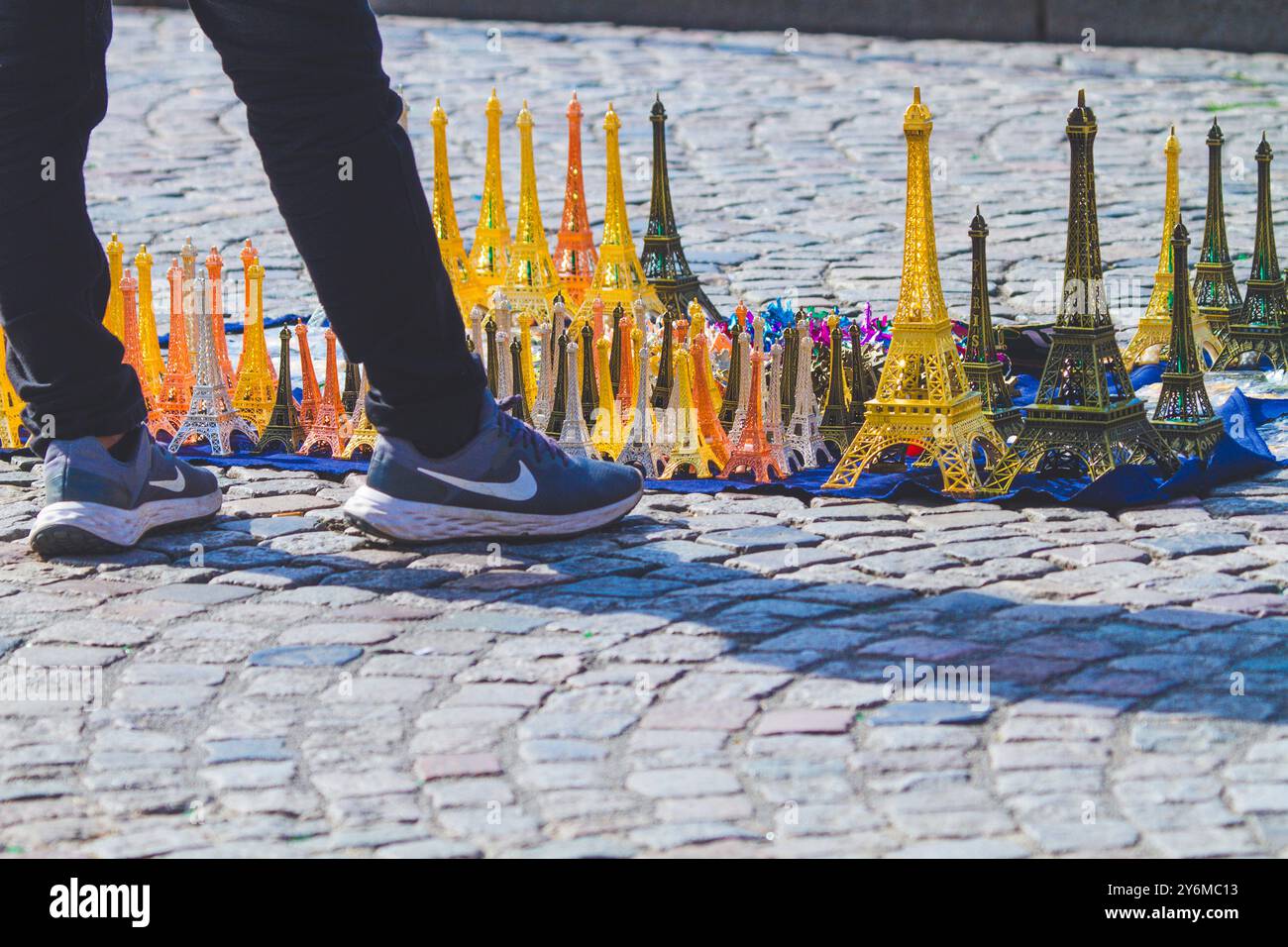 France, Paris, street vendors. Montmartre, seller of small Eiffel ...
