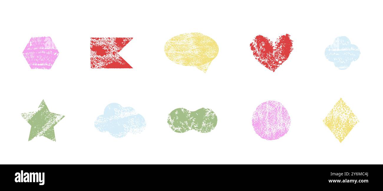 Crayon frame simple border, chalk pastel drawing. Cute geometric shpes ...