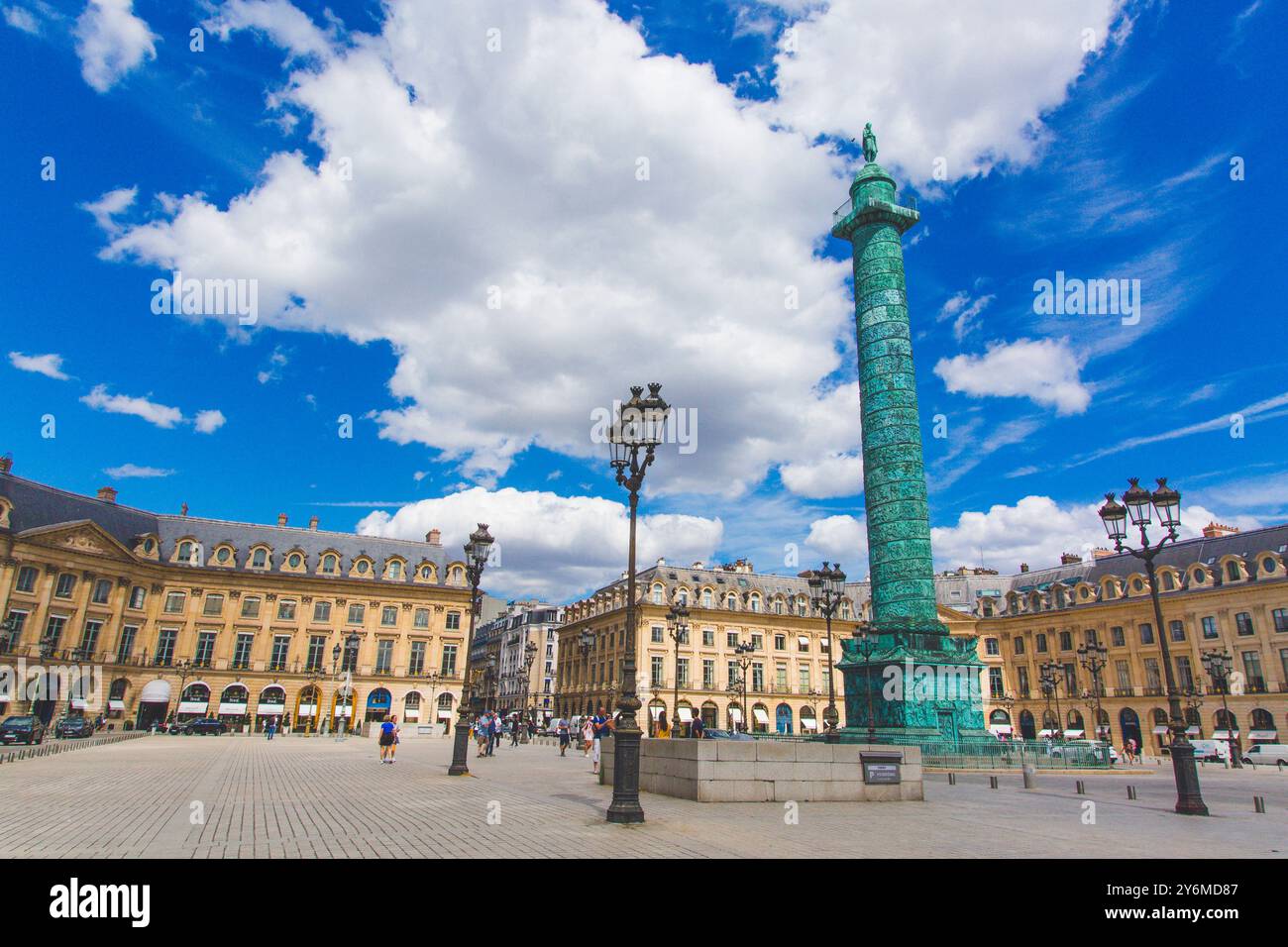 France, Paris, Place Vendome, Vendome column, statue of Napoleon I ...