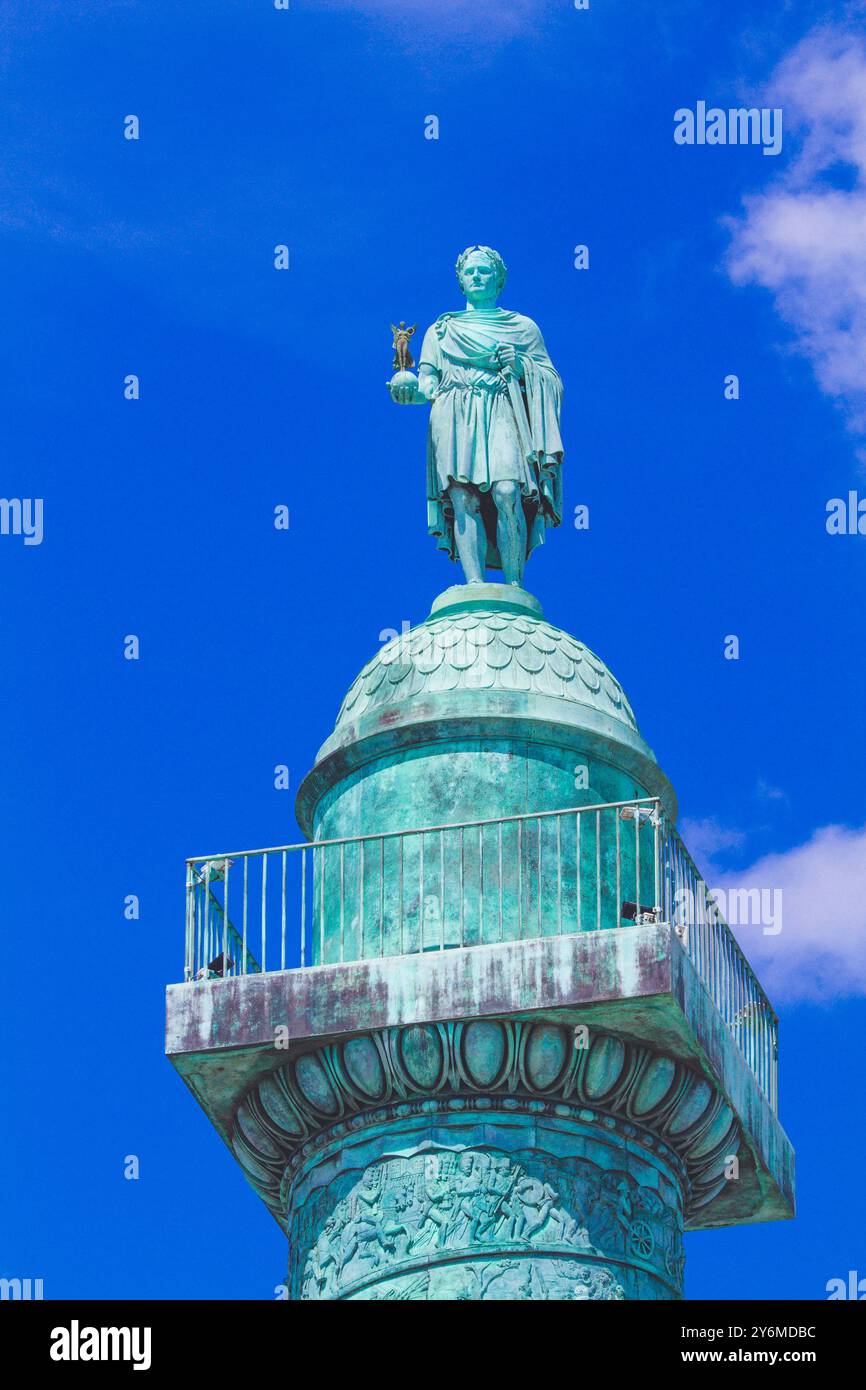 France, Paris, Place Vendome, Vendome column, statue of Napoleon I ...