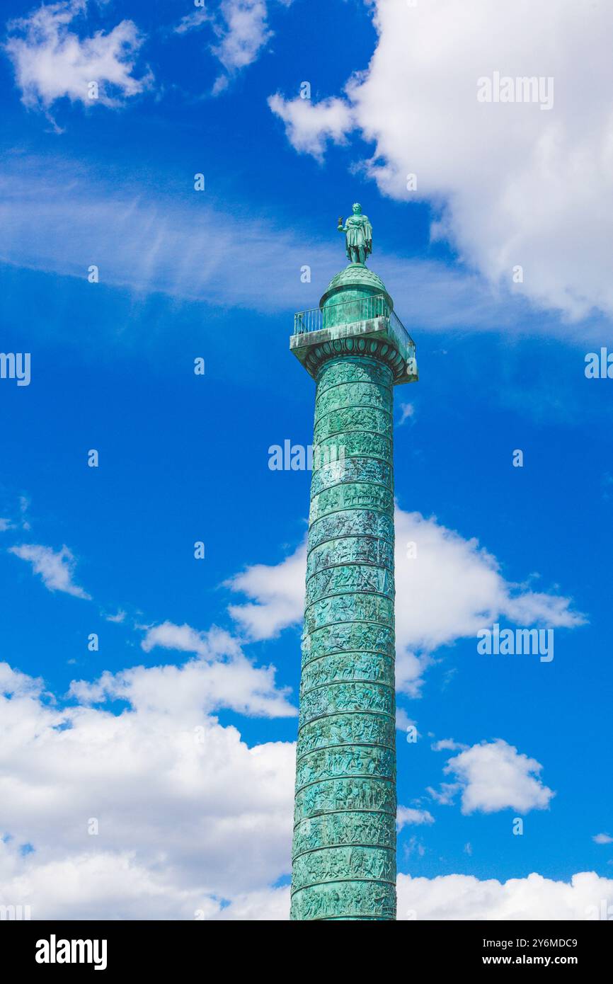 France, Paris, Place Vendome, Vendome column, statue of Napoleon I ...