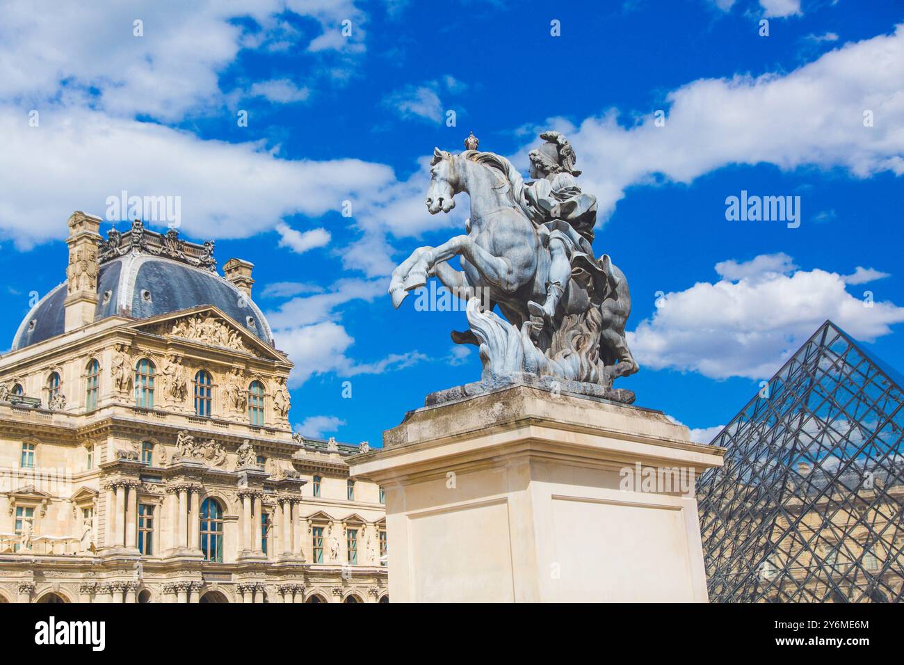 France, Paris, 1st district. Louvre Museum. The equestrian statue of ...