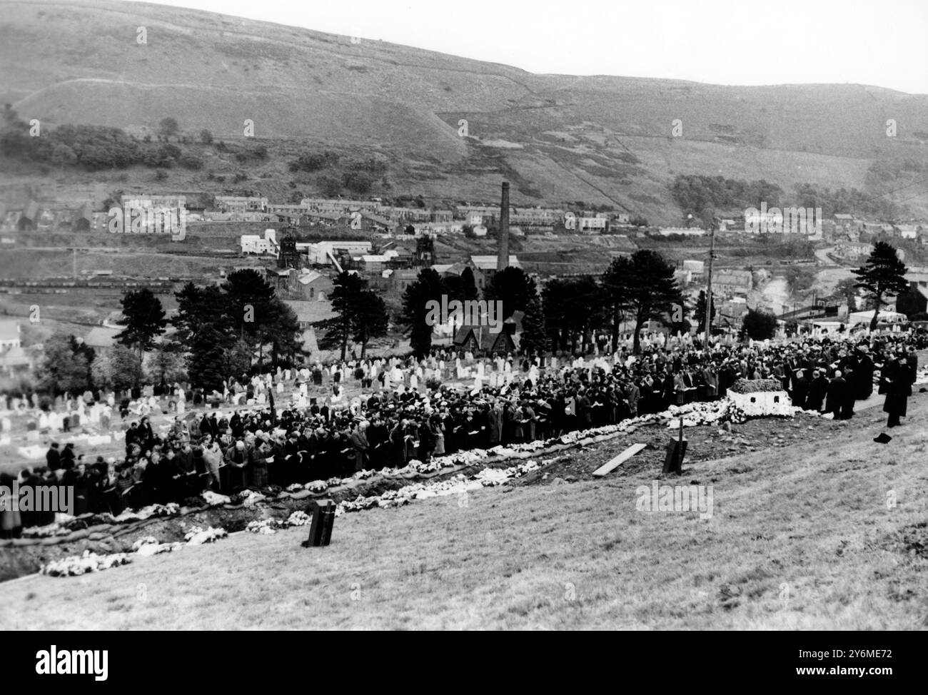 Wales.Glamorgan. Aberfan. Mining town mud slide disaster. Crowd of ...