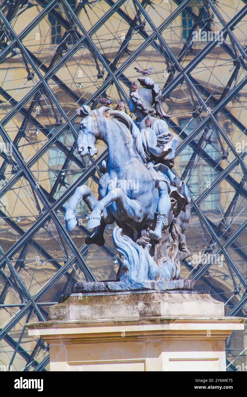 France, Paris, 1st district. Louvre Museum. Pyramid. The equestrian ...