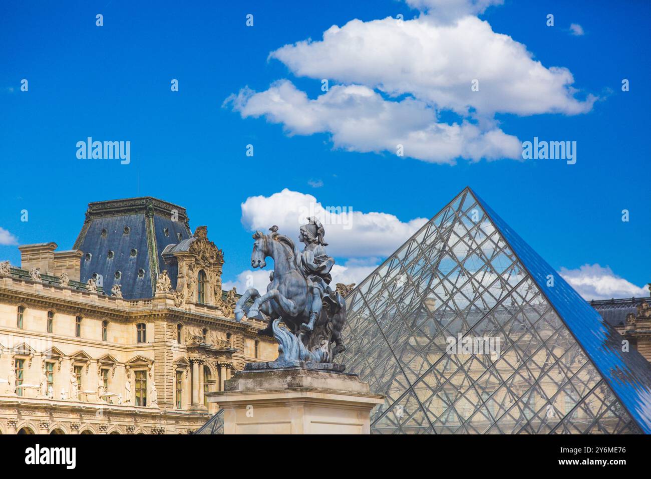 France, Paris, 1st district. Louvre Museum. Pyramid. The equestrian ...