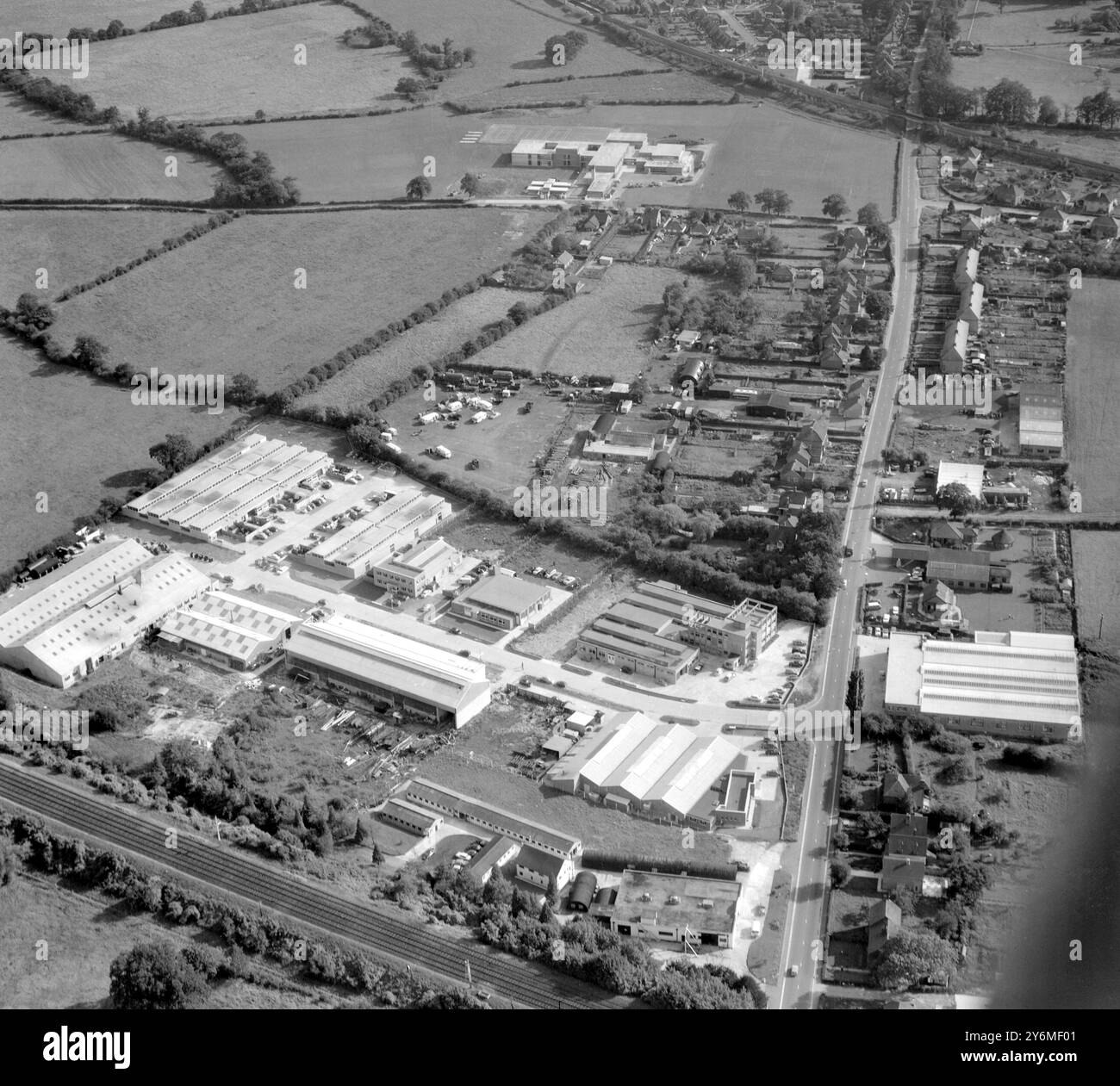 Aerial view of Edenbridge Kent. industrial estate, bottom left is ...