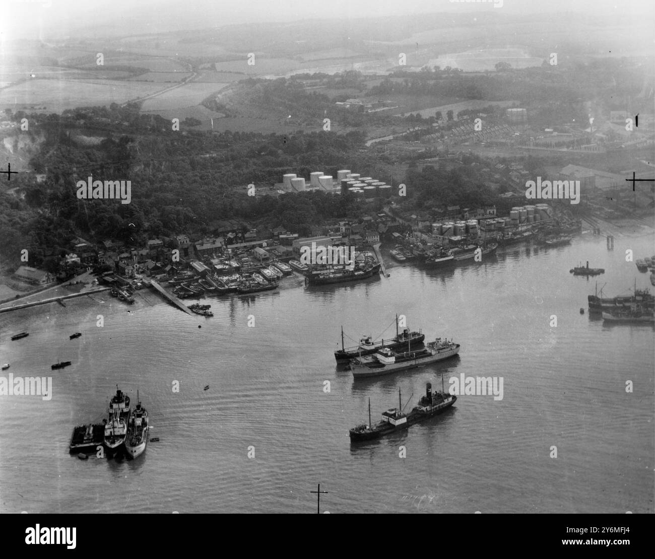 Aerial view of Greenhithe, Kent including Everards shipyard on the ...