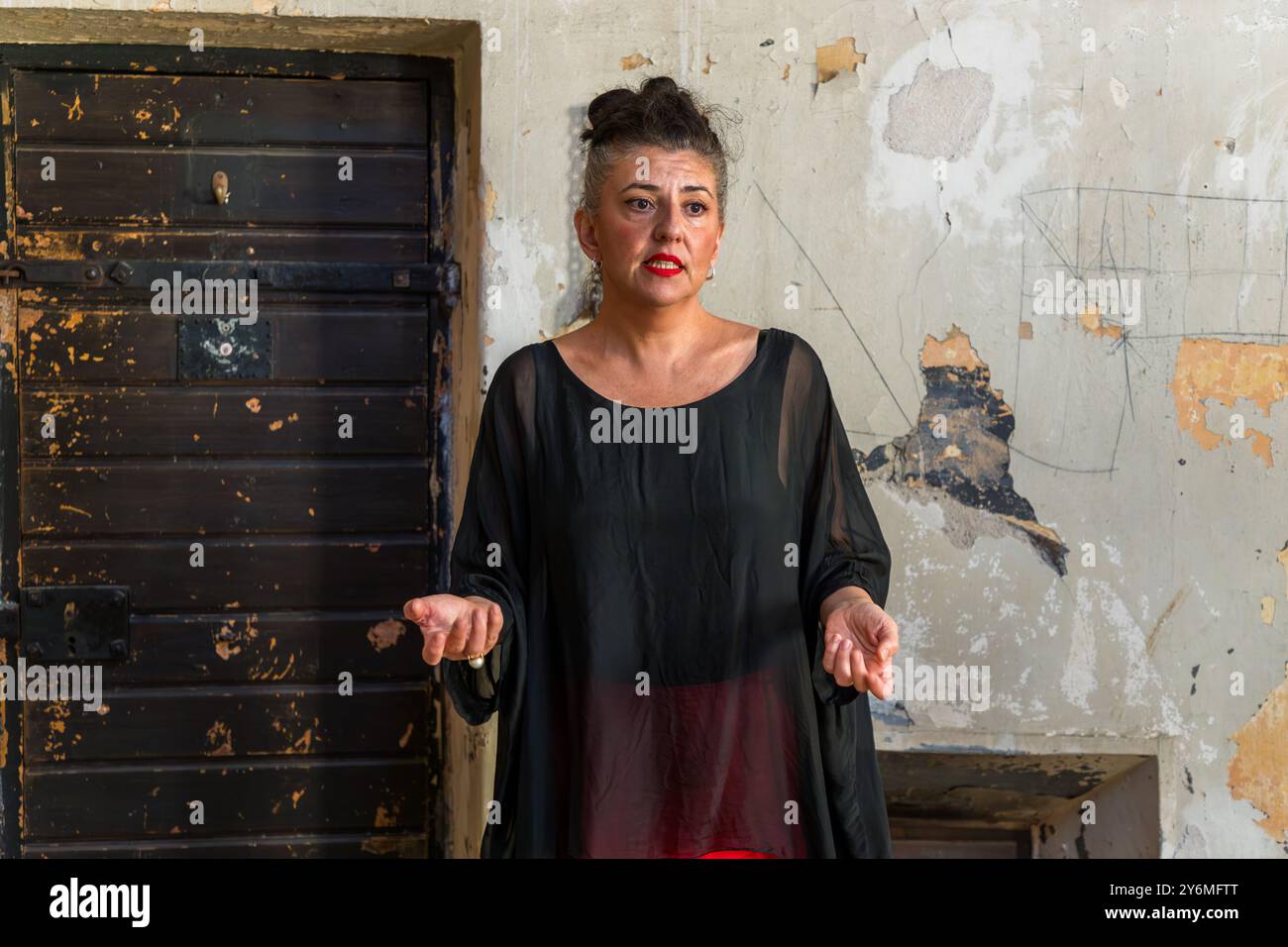 Spanish artist Greta Alfaro during a guided tour of her exhibition ...