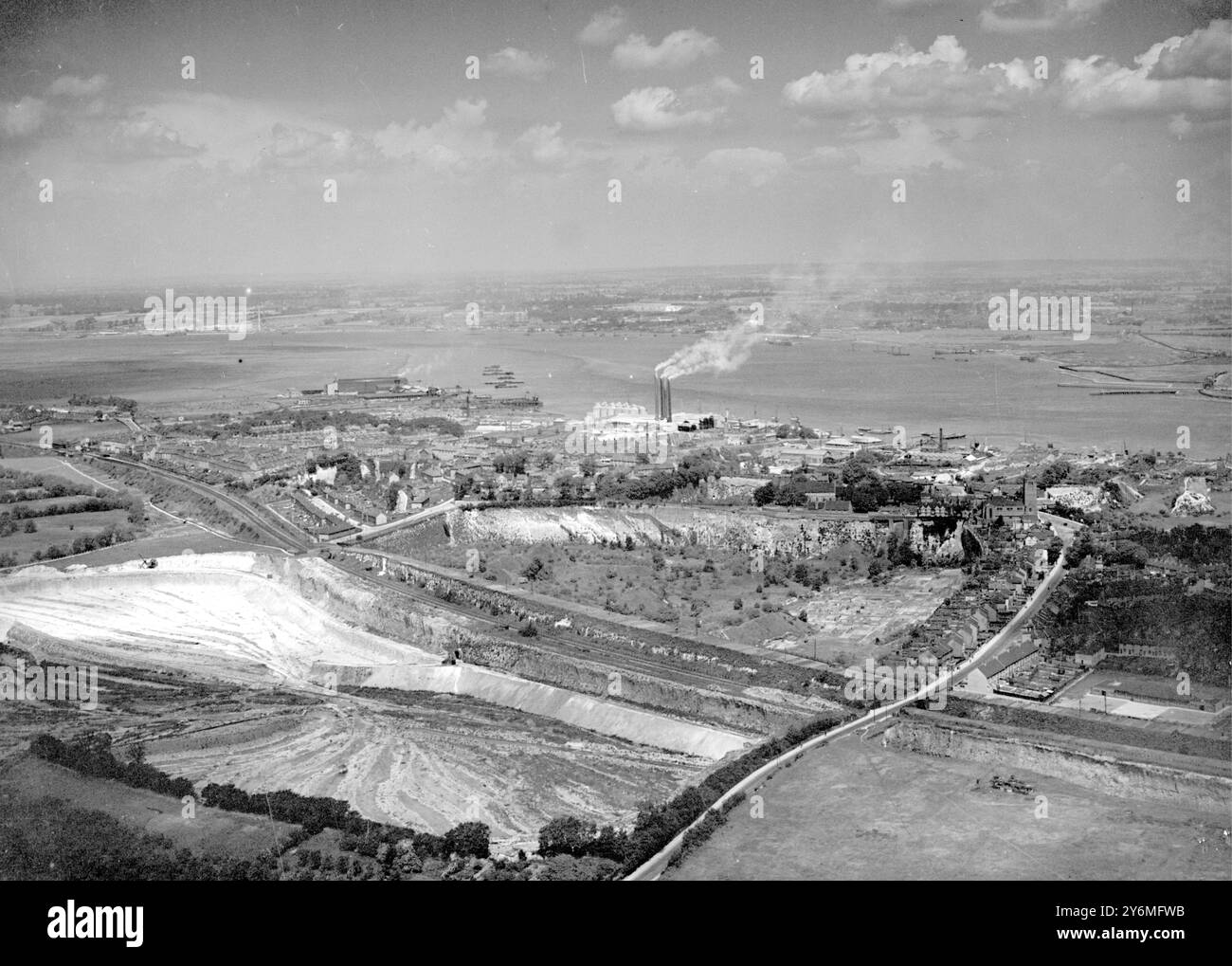 Aerial view of the urban / industrial port town of Greenhithe, Kent ...