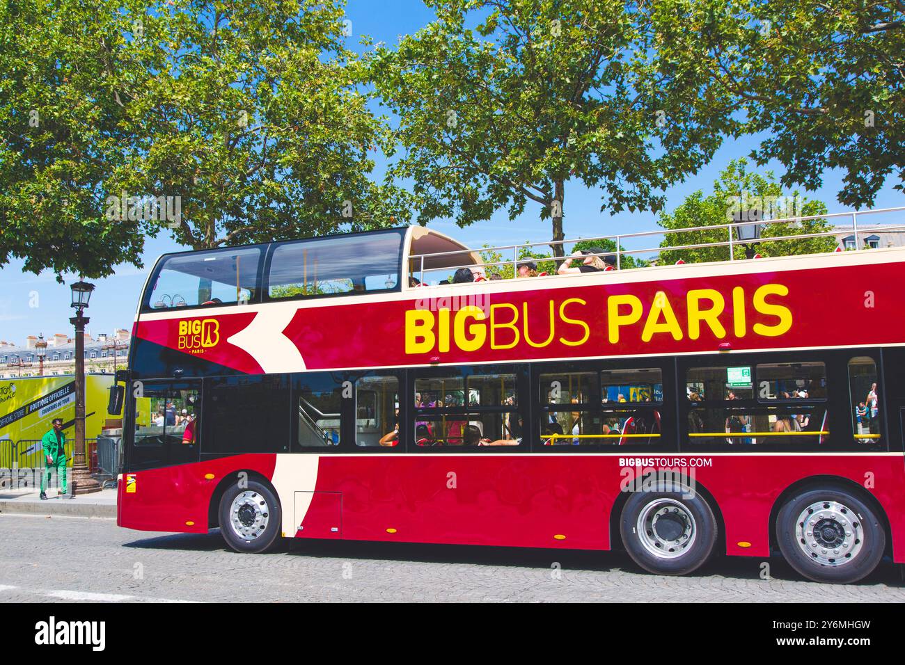 France, Ile-de-France, Paris, transportation, Double-decker bus, Big Bus, red buses in the ...