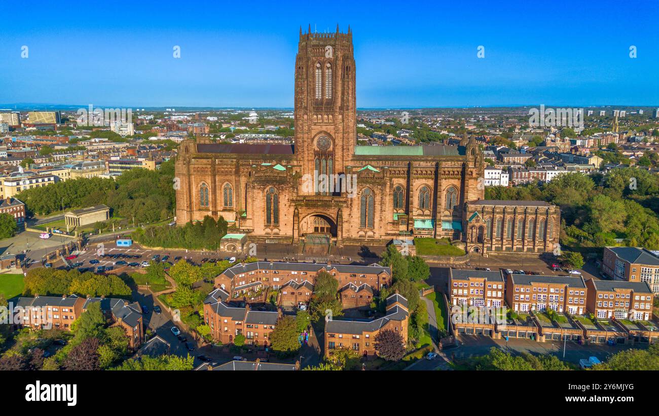 Aerial picture of Liverpool Anglican cathedral on St. James' Mount in ...