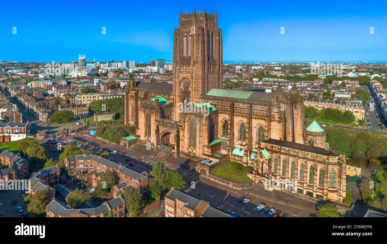 Aerial picture of Liverpool Anglican cathedral on St. James' Mount in ...
